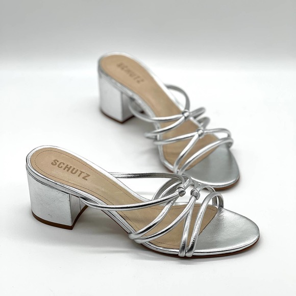 SCHUTZ | Shoes | Schutz Princey Strappy Sandal Womens 8 Silver Knotted ...